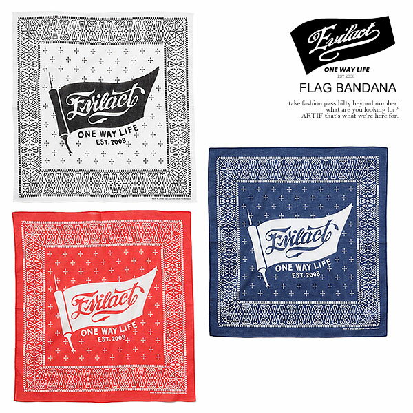 　商品説明 EVILACT イーブルアクト ●商品説明 上質なコットン生地で作成した52cm×52cmのバンダナ。 DRAGON FLY柄のバンダナにEVILACT FLAG DESIGNをドロップしたデザイン。 ●素材 綿100％ ●SI...