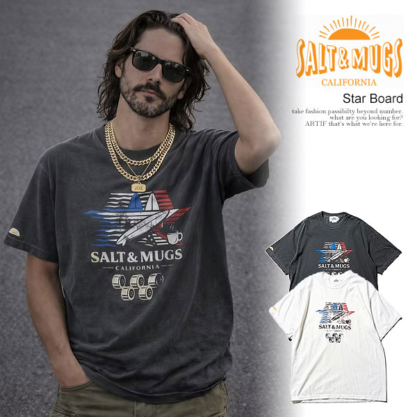 　商品説明 SALT&MUGS ソルトアンドマグス サーフボードでスターを表現したグラフィックTee。 ボディは特殊な加工を施し古着のような ヤレた表情を表現しています。 QUALITY : COTTON 100％ メーカー希望小売価格はメ...