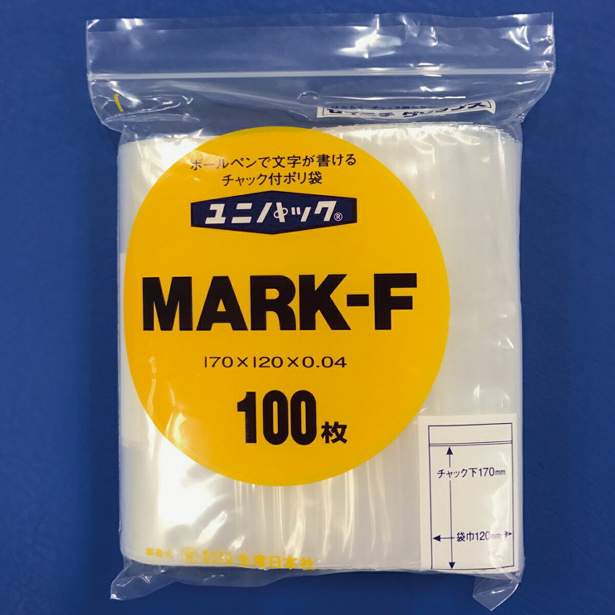 サイズ：170×120×厚さ0.04mm 内容量：100枚入 材質：ポリエチレン 日本製、食品衛生自主基準適合の白べた印刷付チャック袋です。 白べた印刷部分にボールペン、サインペンなどで日付や内容物の名前などを記入できます。 使いかけの粘土...