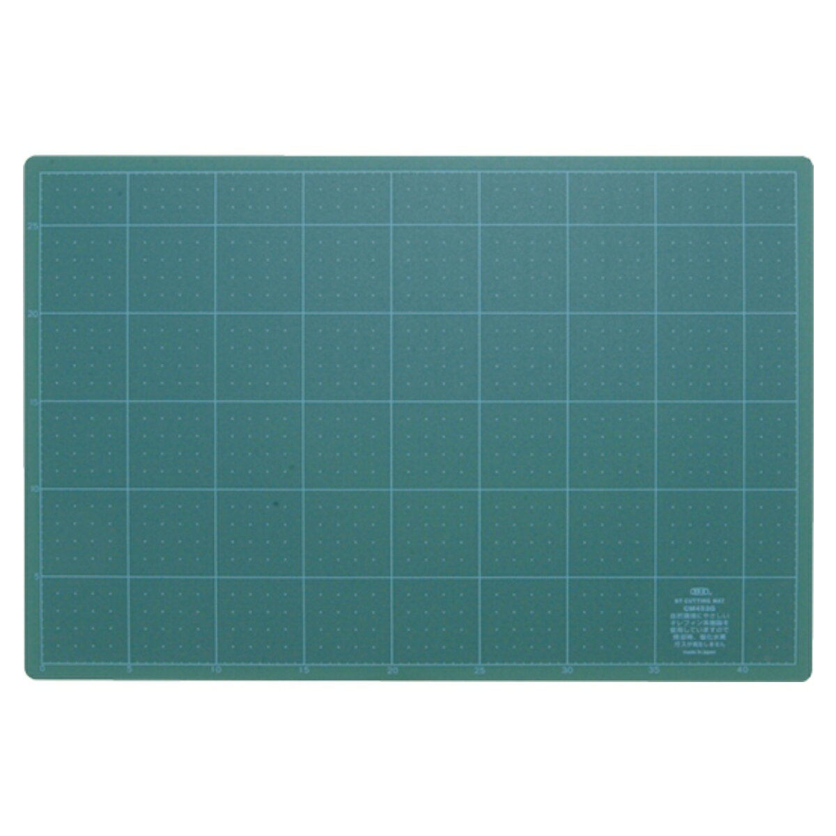 サイズ：450×300×厚さ3mm 材質：再生オレフィン系樹脂 カラー：グリーン 自然環境にやさしい「再生オレフィン系樹脂」を使用したカッティングマットです。 両面使用可。 切り抜きに便利な両面目盛りが入っています。(表：5mm間隔/裏：1...