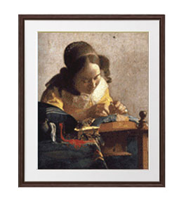 油絵 絵画 直筆仕上げ フェルメール レースを編む女性 アートフレーム サイズ 額入りL：ブラウン 【油彩 布キャンバス 国内生産】 絵画 販売 人物画 651×541mm 複製画 送料無料 絵画 販売 インテリア 油絵 油彩 壁掛け 複製...