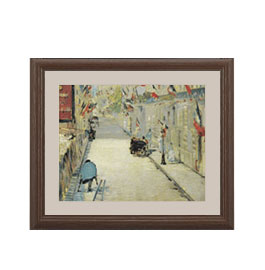 油絵 絵画 直筆仕上げ マネ 旗で飾られたモニエ街 アートフレーム サイズ 額入りS：ブラウン 【油彩 布キャンバス 国内生産】 絵画 販売 人物画 321×271mm 複製画 送料無料 絵画 販売 インテリア 油絵 油彩 壁掛け 複製画 ...