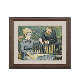 油絵 絵画 直筆仕上げ マネ 温室にて アートフレーム サイズ 額入りS：ブラウン 【油彩 布キャンバス 国内生産】 絵画 販売 人物画 321×271mm 複製画 送料無料 プレゼント ギフト 開店祝い 開業祝い 退職祝い 新築祝い リビ...