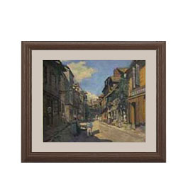 油絵 絵画 直筆仕上げ クロード・モネ オンフルールのラ・バヴォル通り アートフレーム サイズ 額入りS：ブラウン 【油彩 布キャンバス 国内生産】 絵画 販売 風景画 321×271mm 複製画 送料無料 絵画 販売 インテリア 油絵 油...