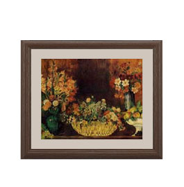 油絵 絵画 直筆仕上げ ルノワール 花と果実のバスケット アートフレーム サイズ 額入りS：ブラウン 【油彩 布キャンバス 国内生産】 絵画 販売 静物画 321×271mm 複製画 送料無料 (ルノアール) 絵画 販売 インテリア 油絵 ...