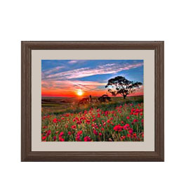 油絵 絵画 直筆仕上げ 夕焼けの花畑 アートフレーム：色ブラウン サイズ 額入りS 321×271mm 【軽量フレーム・額表面保護板】 油彩 風景画 オリジナルインテリア絵画 風水画 壁掛け 絵画 販売 インテリア 油絵 油彩 壁掛け 複製...