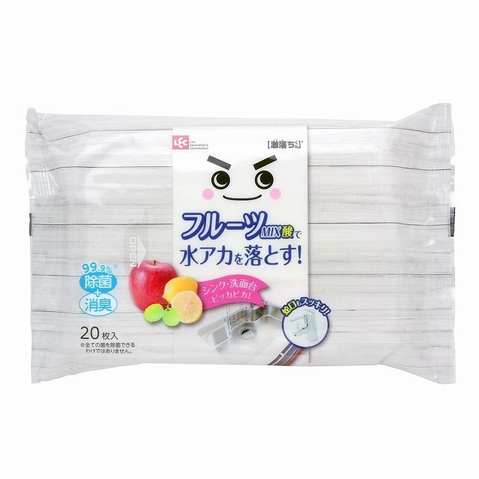 ・3つのフルーツ由来酸＆乳酸成分が水アカ等の水回り汚れを水に溶けやすい成分に分解して落とします。・汚れを落として除菌や消臭効果もあります。※全ての菌を除菌できるわけではありません。材質：レーヨン・ポリエステル成分：水、エタノール、界面活性剤...