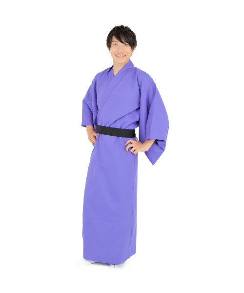 カラフルで目立つ着流しです。イベント、舞台、宴会、寄席、演劇、時代劇の着物としてもにおススメです。●サイズ:着丈:約147cm(襟上〜裾)●セット内容:着物、帯●素材:ポリエステル100%