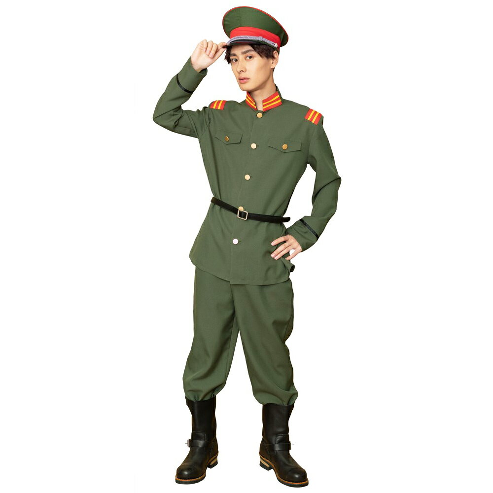 大正ロマンを感じるカーキー色の軍服。 襟と肩章の目を引くブレードがポイントです。 付属の細いベルトをジャケットの上からしめるのがレトロなカッコ良さ。 帽子はしっかりとした作りで高級感があります。 【セット内容】 帽子、ジャケット、ベルト、パ...