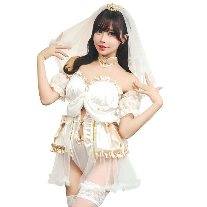 女の子の憧れであるウェディングドレスをコンセプトにしたブライド風コスチューム。リボンやフリルの装飾と厚みのあるストレッチサテン生地を使用し、上品な雰囲気に仕上げました。シャンパンブライドはレオタードタイプとなっており、ちょっぴりセクシーなデ...