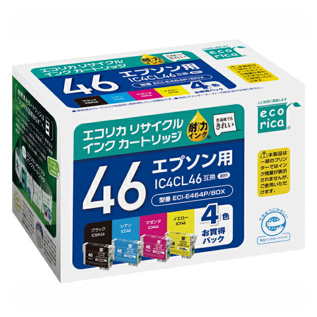 ● 商品の詳細EPSON/エプソン IC4CL46 4色パック 【リサイクルインクカートリッジ】PGK：107×75×58mm　質量：125.58g ● 配送方法・送料・お支払方法・配送方法　宅配便 ・送料　　　　無料 ※沖縄・離島・一部地...