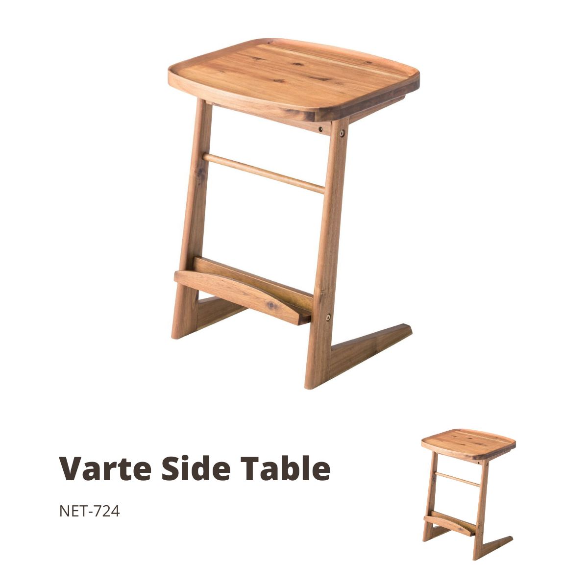 サイドテーブルサイズ：W42×D38×H54スペック：天然木(アカシア) ウレタン塗装製造国：ベトナム重量：3kg組み立て有無：組立式組立時間の目安：20分組立にかかる人数の目安：1人付属品：六角レンチ