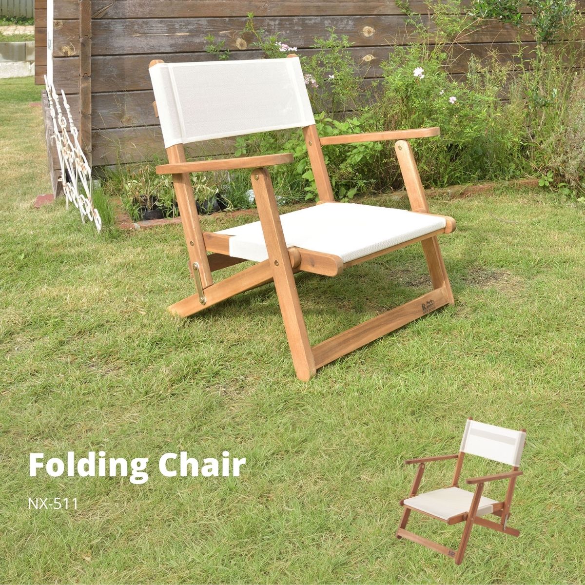 アウトドアサイズ：W56.5×D58×H62×SH24(折りたたみ時:W56.5×D12.5×H74)スペック：天然木(アカシア) オイル仕上 ポリエステル製造国：ベトナム重量：4kg※折りたたむ際に固くてしまいづらいですが、ボルトを緩めれ...