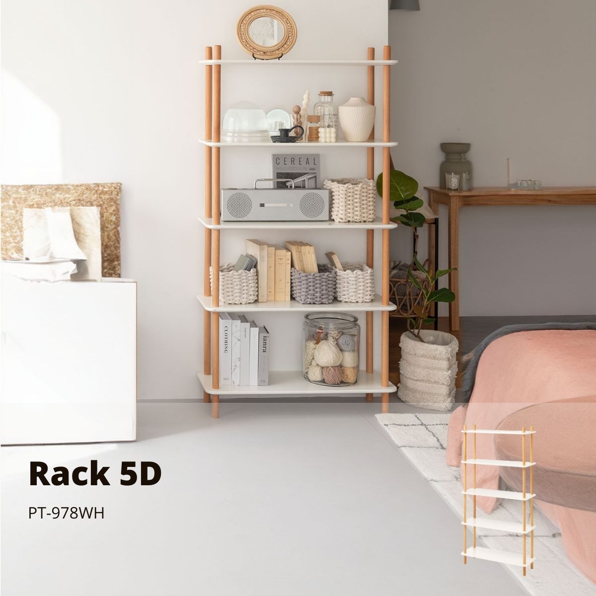 PT-978 ラック5段 open rack with five shelves ラック 5段 シェルフ オープンシェルフ 天然木ビーチ 木製 簡単組立 工具不要 北欧 リビング ダイニング キッチン 書斎 寝室 クローゼット 玄関 薄型 ...