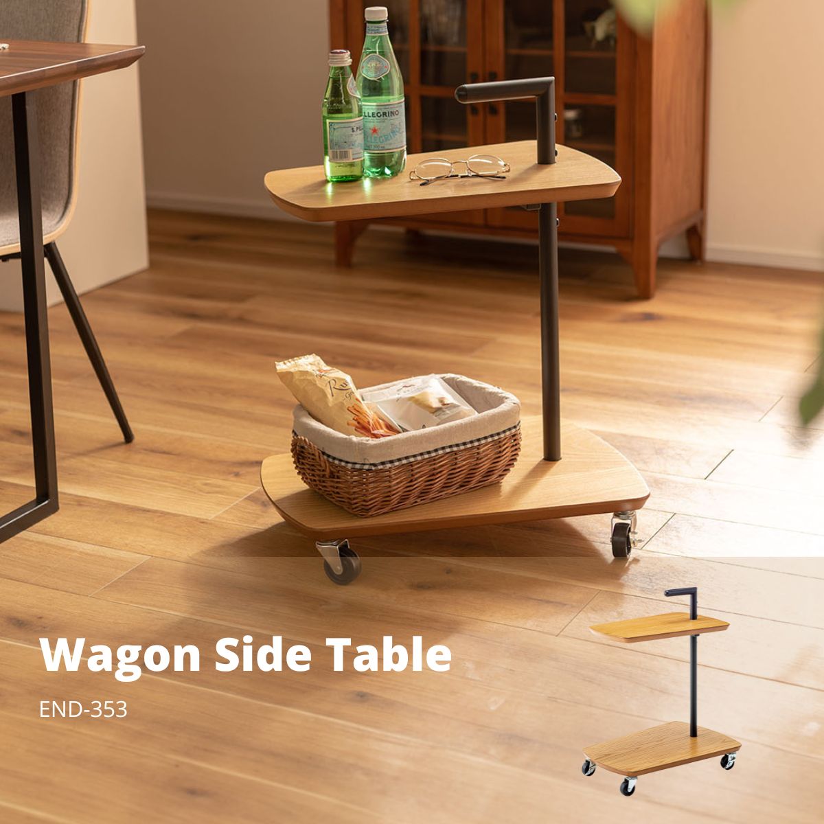 特長■北欧風でシンプルなデザインのサイドテーブル。コンパクトサイズなので様々な用途で活躍。■キャスター付きなので移動もスムーズ。ストッパーも付いているので固定させておくこともできます。■天然木オーク（突板仕様）の豊かな表情を感じる天板とスチ...