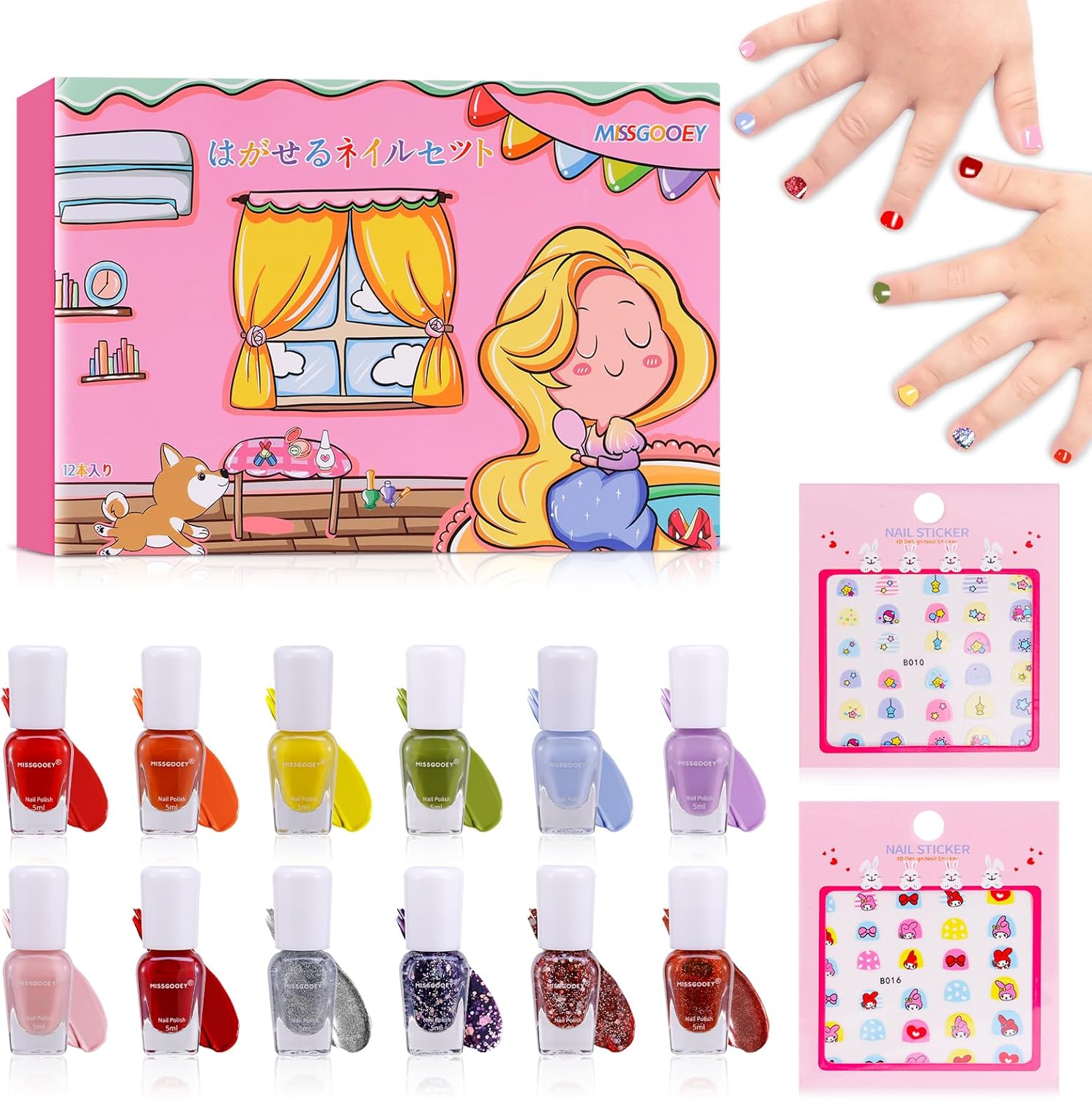 商品情報 商品詳細 【ぷるんとかわいいカラー】 12本のキラキラ色とぷるんとかわいい色のマニキュアが含まれています。ネイルセパレーターとネイルステッカーを含めて、子供たちにDIYの楽しさを楽しんでもらいましょう。 【刺激臭がしないから安心】...