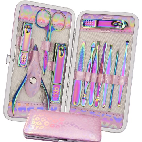 Manicure Set Nail Clippers Pedicure Kit - 12pcs Stainless Steel Nail Kit, Colorful Professional Nail Care Kit Nail Files...