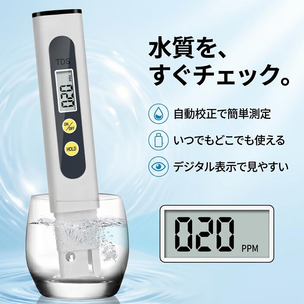 .水質 測定器 として 高精度 の TDS 水質 測定器 を 使用 し 水質 検査 キット で 水質 テスター や TDS 測定器 を 使った 試験 が 可能 です。デジタル テスター は 自動 校正 機能 付き で 水質 検査 を 簡単 ...