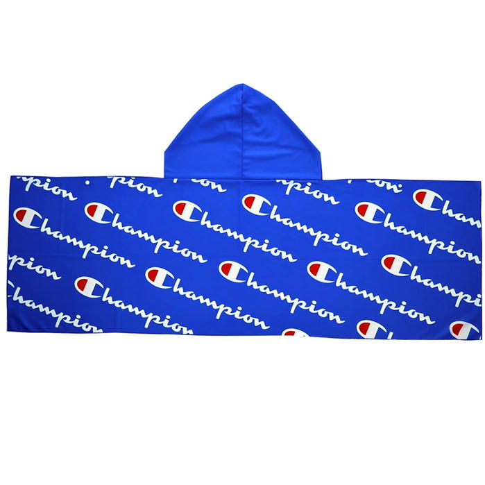 【冷感フード付きタオル】 Champion チャンピオン クールスクリプト 薄く軽く通気性もいい スナップ付きで肩に掛けて使用できます ひんやりクールで海やプールでの日よけにも大活躍 首肩頭を日差しから守ります。 レジャー、海や旅行、野外イ...