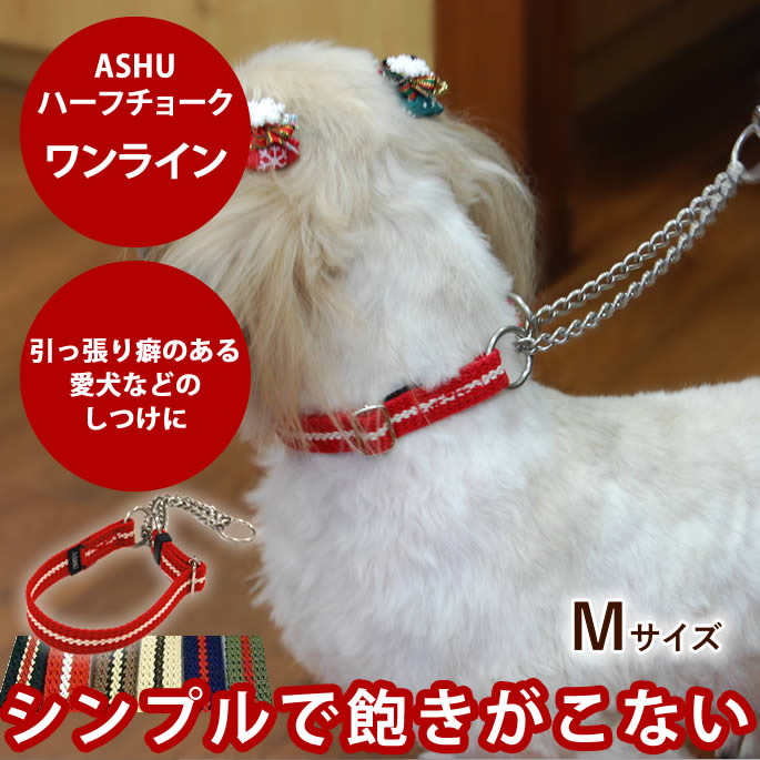 いらっしゃいませ。帝塚山ハウンドカムの”かみぞの”です。ASHUのハーフチョークはおしゃれで使いやすいから、私もしつけ教室で愛用しています！！ &nbsp; 　シンプルで使いやすい、人気のASHUワンラインハーフチョークの販売です こちらは...