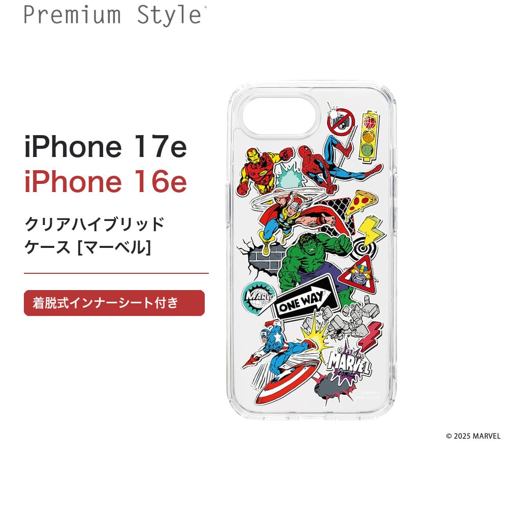 【商品説明】【商品について】 iPhone 17e / iPhone 16e用の、マーベルデザインのクリアハイブリッドケースです。 耐久性のあるポリカーボネート背面と、しなやかなTPU側面を組み合わせて端末を保護。 本体カラーを活かせるクリ...