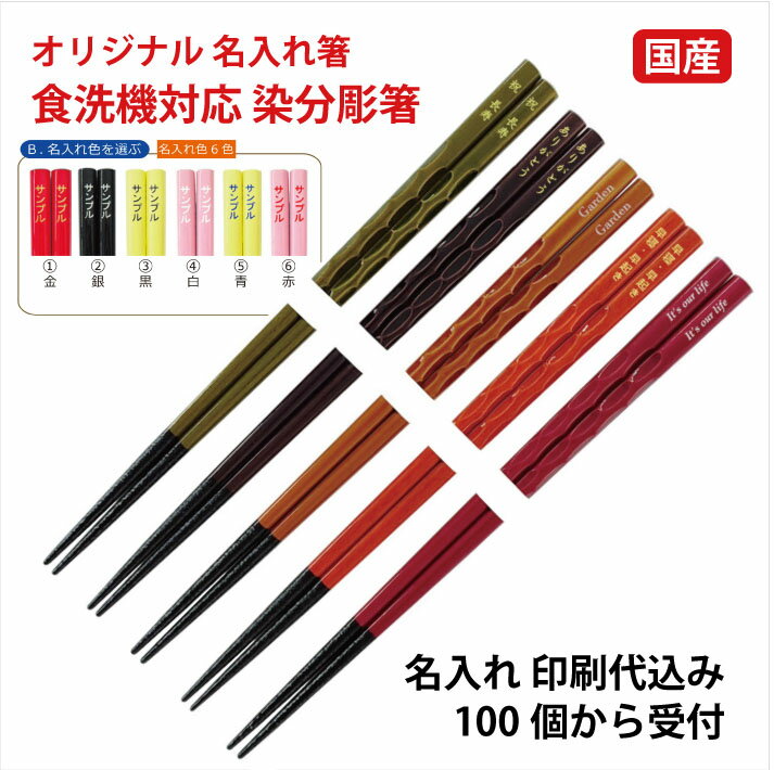 1個＝1膳＝2本です。 ご希望の文字を箸に名入れ致します。 ●本体色：画像参照 5種類 ●材質：天然木 ●本体サイズ：23cm ●表面塗装：アクリルウレタン ●梱包形態：個別に帯封＋PP袋入り ●名入れ色：金・銀・黒・白・青・赤 ●名入れ範...
