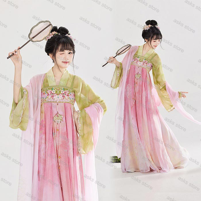 商品名 漢服 ・簡易な包装、ご了承ください。 色 ピンク　グリーン サイズ S：着丈39スカート丈118肩紐の長さ36バスト76-88適用身長150-155 M：着丈39スカート丈123肩紐の長さ36バスト80-94適用身長155-165 ...