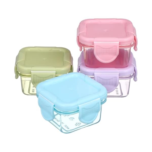 【送料無料】保存容器 調味料入れ 弁当箱 プラスチック ミニ レンジ対応 可愛い 防塵 密閉 四角 小さい 漏れない 小分け 食品保存 冷凍対応 キャンディー 果物 収納ケース おかず入れ 冷蔵庫 キャンプ 4個セットブランド色四種類の色モ...