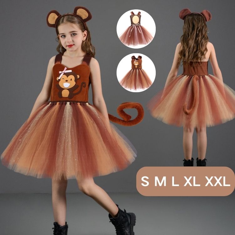 ★商品キーワード：ハロウィン コスプレ 仮装 コスチューム ハロウィン衣装 クリスマス 動物 モンキー 猿 ワンピース カチューシャ スカート しっぽ 女の子 子供 小学生 子供用 キッズ 児童 パーティー なりきり 文化祭 学園祭 舞台劇...