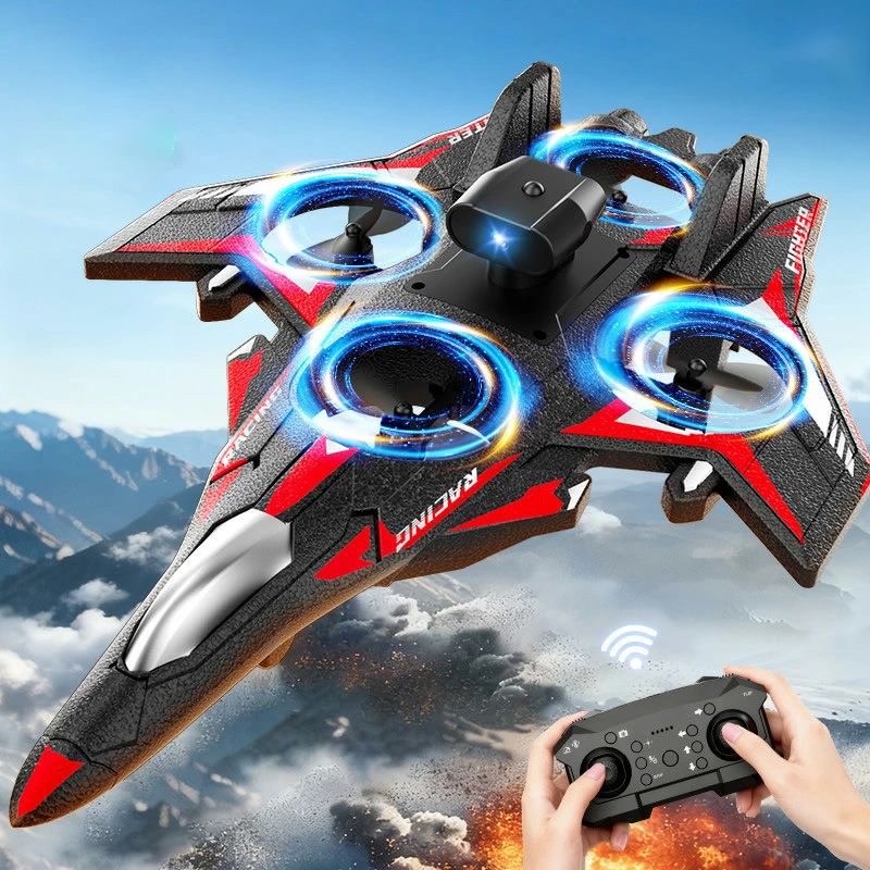 戦闘機 ドローン トイ 子供向け 耐衝撃 軽量 ボディ フォーム 素材 採用 安定 飛行 2.4GHz 操作 簡単 ワンキー 離陸 着陸 LED ライト 搭載 室内 室外 対応 練習用 初心者 小学生 男の子 女の子 向け 誕生日 プレゼン...