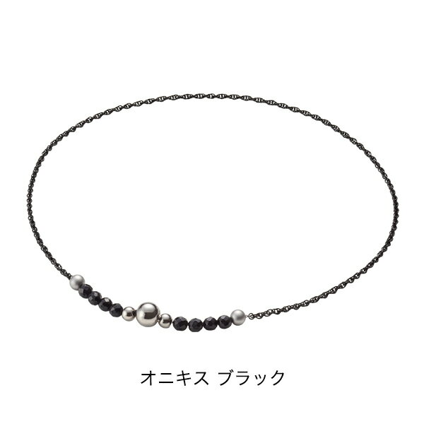 42000 天然石×純チタンチェーンのネックレス 成功の象徴「オニキス」に黒の純チタンチェーンを合わせたネックレス。 角度で輝きを変えるW小豆チェーンを採用し、ファイテンの独自素材「メタックスカーボンセラミック」を配合したパーツを2個配置。...