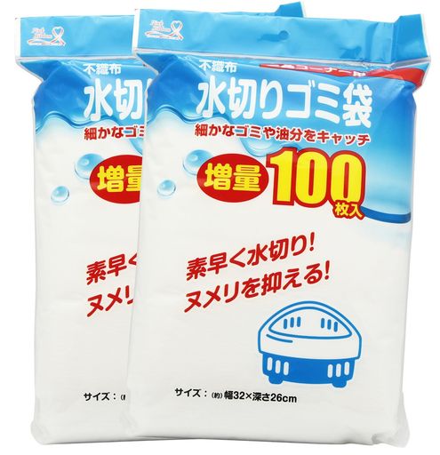 本体サイズ:幅約32x深さ26cm(1枚あたり) 素材・材質:PET不織布 原産国:中国 耐熱温度:120度 耐冷温度:-30度 セット内容:100枚入りx2個パック 使用用途:三角コーナー用