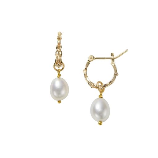 ピアス:K10、ピアスチャーム:K10、シャンク線・GF、淡水パール 縦横:約21mmx6mm