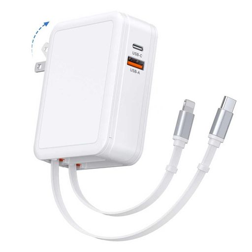 ⚡【4-in-1&amp;65W急速充電】:この巻き取り式充電器は2つのポートと2本の巻き取り式ケーブル(Type-Cケーブルのみ使用時の最大出力65W)を備え、4台のデバイスを同時に充電できます。65Wのパワフルな出力により、MacBoo...