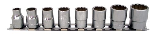 仕様:3/8(9.5mm)SQ. 12角ソケットレールセット 8ヶ組 RS3405M/8(8ヶ組) セット内容:8、10、11、12、13、14、17、19(計8ヶ組/レールセット200mm) 重量(g):300