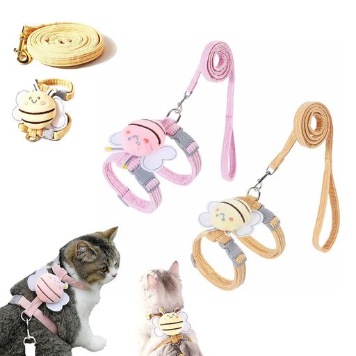 小型犬用 【デザイン性】かわいい蜂デザインのハーネス2本セット(ピンク、イエロー)、小型犬や猫に最適なサイズ設計 【安全設計】Mサイズで、リードの長さ120cm、2.5キロ~ 4キロの犬向けです ダブルロックシステムで脱走防止、ソフト素材で...