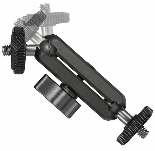 両サイド先端に1/4インチねじが付いたダブルボールヘッド雲台がついた撮影補助アクセサリーです。本製品を介して液晶モニター、LEDライト、コンデンサーマイクなどのカメラアクセサリーの装着が可能です。つまみを回してボールヘッド部分のアングル調節...