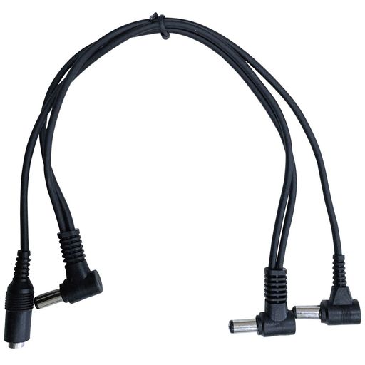 電源を3つに分配するパワーサプライコード コンパクトエフェクター X 3 に電源分配する事が出来ます。 プラグ形状:DCメス(ストレート) 2.1mm X 1 / DCオス(L型) 2.1mm X 3、ケーブルの太さ:3mm 全長 約77cm