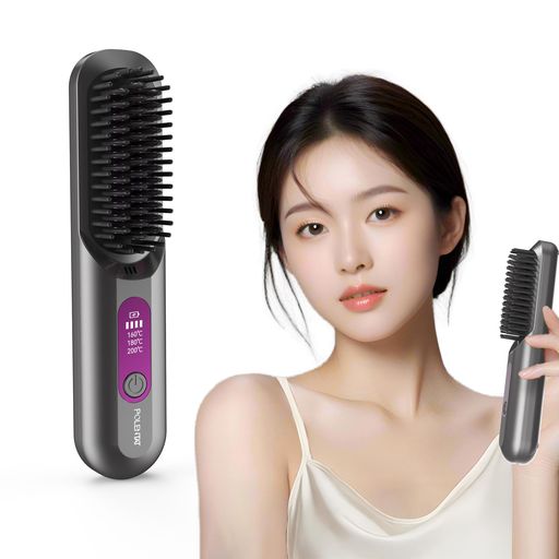 ストレート矯正 【マイナスイオン・ヘアケア】POLENTATコードレスヒートブラシは、2億級マイナスイオン発生器を搭載しており、寝グセ・広がり・うねりを整えながら静電気のようなプラスイオンを中和するのでキューティクルを痛みから保護し、髪にう...