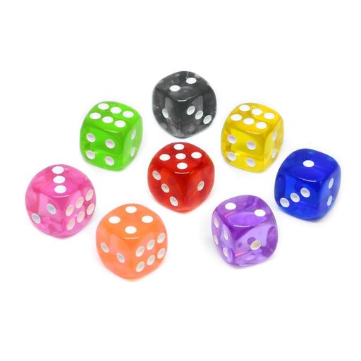 【サイズ】16x16x16mm 【重量】g/個 【材質】アクリル 【数量】8個 赤色、紫色、黒色、黄色、柑色、緑色、藍色、桜色の八色 個性的な半透明質感のサイコロ、より青春的な用途に似合っているかもしれない 8つの角には円角に処理されており...