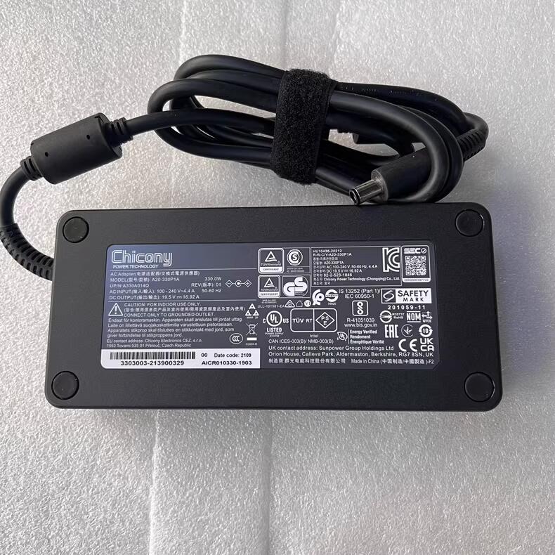 商品名 Chicony 330W 電源アダプター 型番 A20-330P1A OUTPUT 19.5V 16.92A DCコネクタ 丸型 外径約7.4mmФ　内径5.0mmФ 保証 1 年間の製品保証 パッケージ内容 ACアダプター、ACケ...