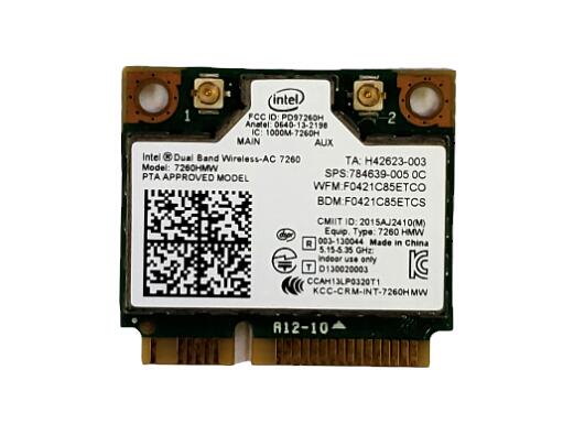 Intel Dual Band Wireless-AC 7260 867 Mbps+ Bluetooth 4.0 Model：7260HMW 802.11ac、デュアルバンド、2x2 対応 Wi-Fi + Bluetooth 4.0 対応し...