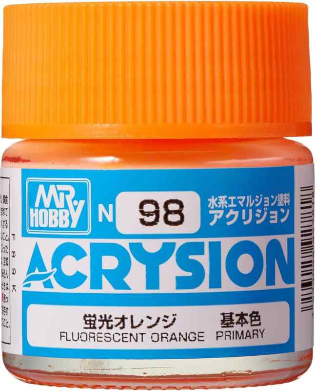 GSI クレオス(GSI Creos) アクリジョンカラー 蛍光オレンジ 蛍光 10ml ホビー用塗料 N98容量：10ml乾燥前であれば、塗装後の筆やエアブラシなどの道具は水で洗浄することが可能。Mr.カラーやエナメル塗料の上にも塗装可能...