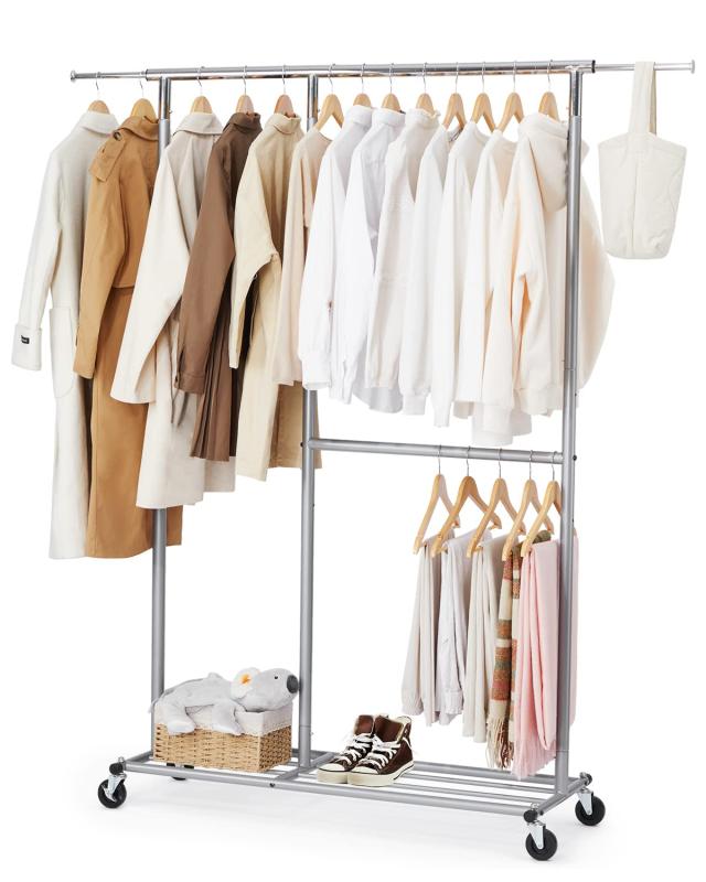 HOKEEPER ハンガーラック パイプハンガーラック 耐荷重150KG 業務用 大容量 収納ラック 物干し スタンド 洋服ハンガー 衣類収納 棚付き 縦横伸縮 高さ調節可能🧥【耐荷重150KG】🧥自立型物干...