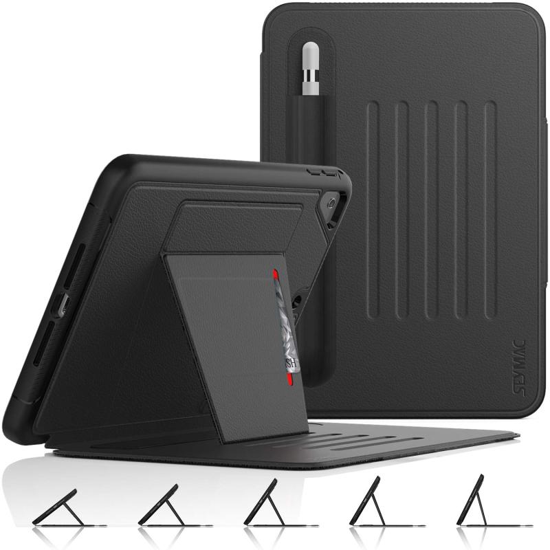 SEYMAC stock ケース iPad Mini 5/Mini 4 (2019/2015) 7.9インチ専用 ケース 耐衝撃 多角度横置き調節 オートスリープ ペン収納 カード収納 強磁力全面保護カバー（ブラック）（事業者）【対応機種】...