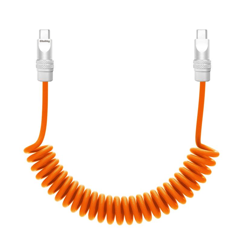 chubbycable USB C ケーブル 0.3M から1M まで 伸びる 240W 車用急速充電ケーブルコイル型 ナイロン素材耐久性の充電コード iPhone 17/16/15シリーズ対応
