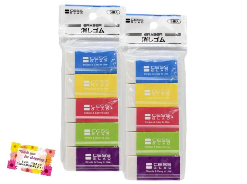 【ポップな5色カラースリーブです】 CESS事務用消しゴム5p デスクワーク 文具 筆記用具 約50x22x11mm 【2個セット】セット内容：5色のカラフルな消しゴムが各5個、合計10個入りの2パックセットサイズ仕様：各消しゴムは約50x...