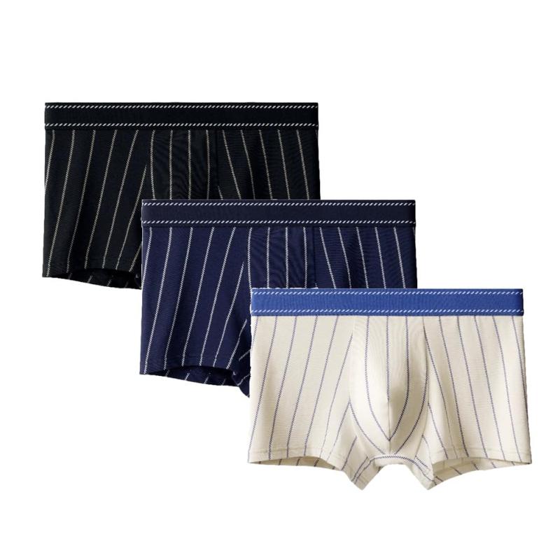 [FJLTDCP] メンズ 下着 3枚組 綿 ストライプ ボクサーパンツ 通気性 吸汗 抗菌 快適 はきごこち良い 肌ざわり やわらか 蒸れ防止✅【綿ストライプ ボクサーパンツ 3枚組セット】高品質コットン使用のメンズ下着3枚組。おしゃれな...