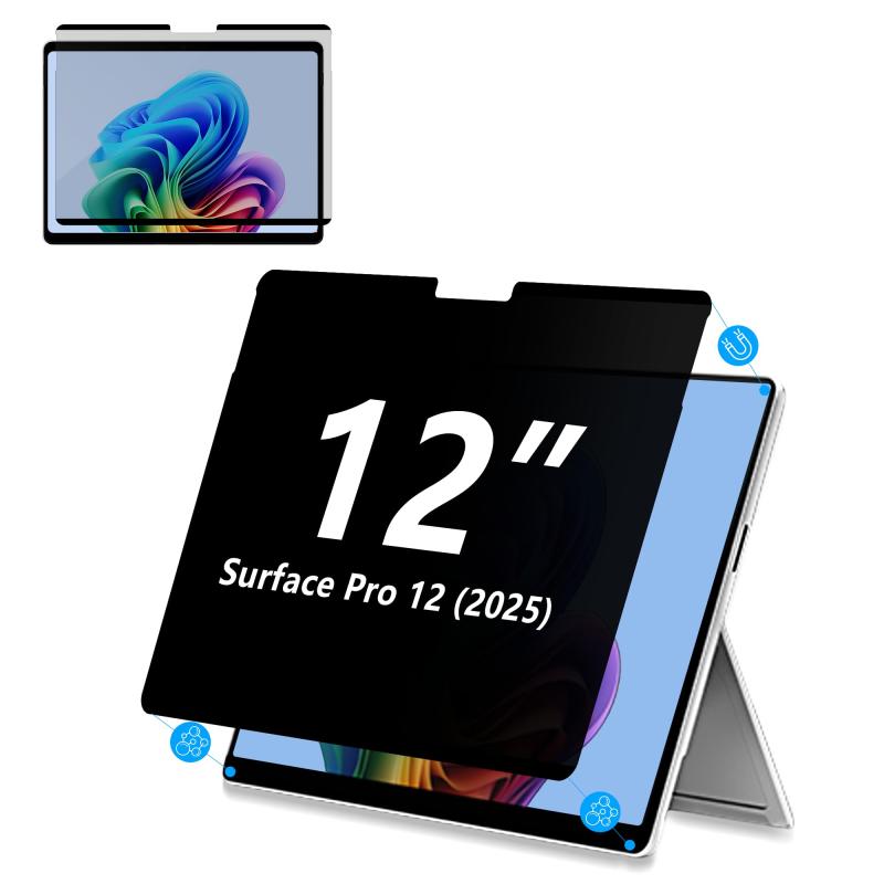 Surface Pro 12インチ（2025）用Adeway磁気プライバシースクリーン。反射防止、30°側面ビュー保護、洗える＆再利用可能なフィルター、気泡ゼロの取り付け。【Surface Pro 12専用 – スナップオンマグネティックプ...