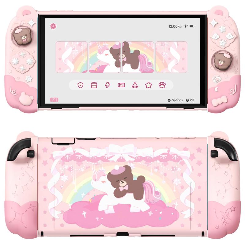 PlayVital Switch2用ドック対応保護カバーセット switch 2ドック対応 – スイッチ2対応着脱式 耐衝撃 傷防止 可愛いシリコングリップ＆くまちゃんスティックカバー付きSwitch 2専用設計：Nintendo Swit...
